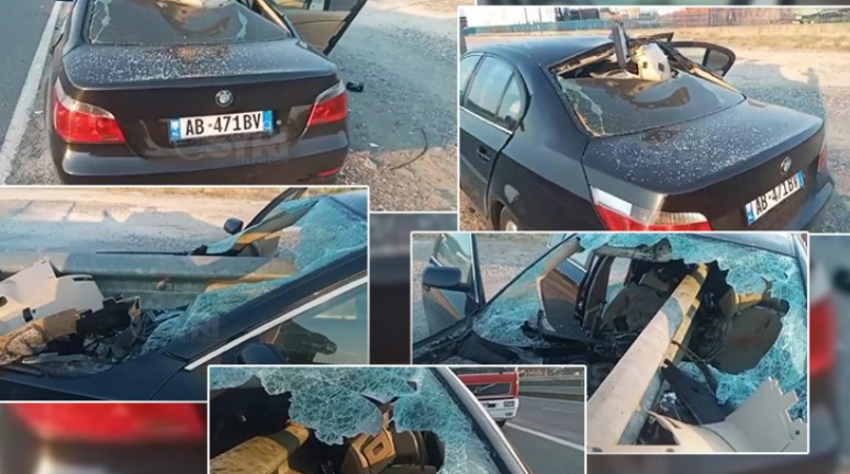 Aksident i frikshëm, hekuri anësor i rrugës futet mes makinës